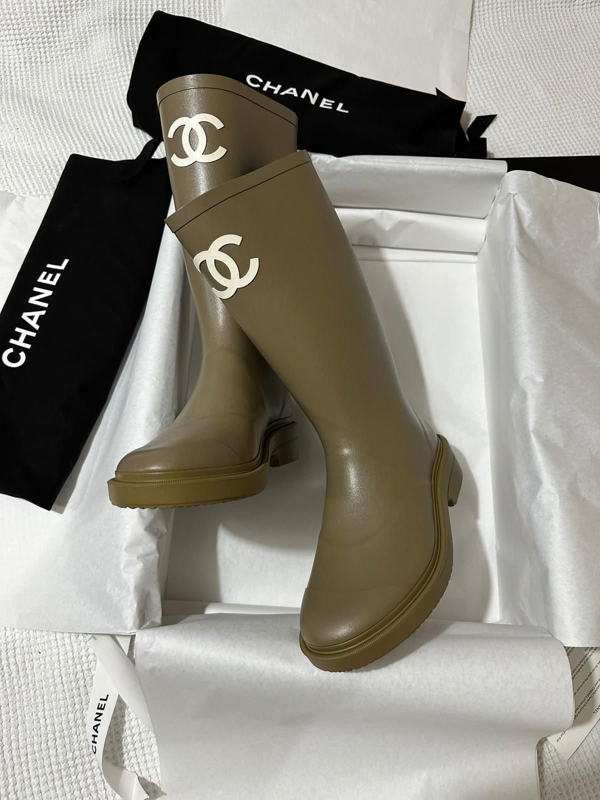 Chanel rain boots short Khaki – Personal Shopper London