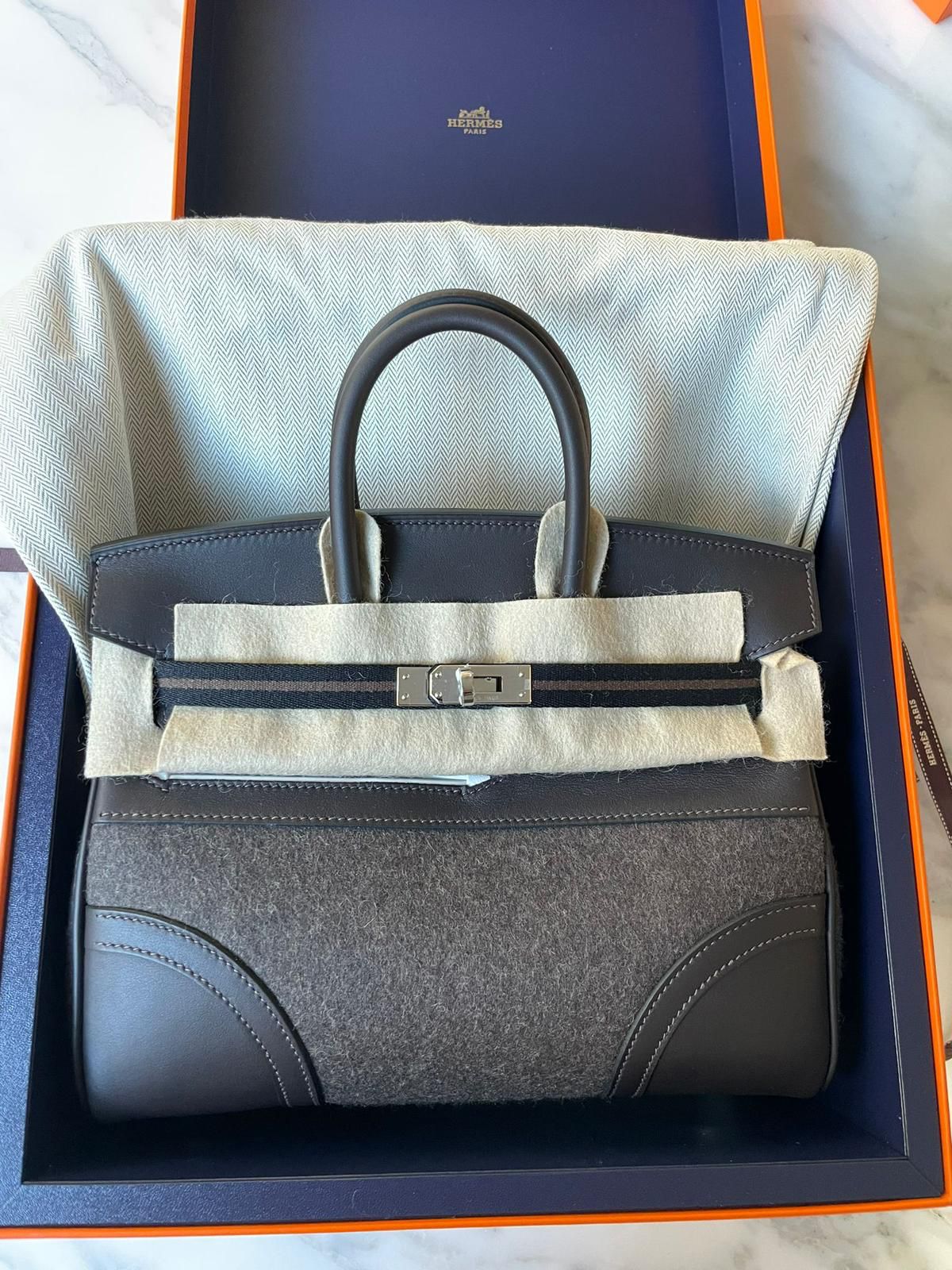 Hermes Birkin 25 go team Ebene / ebene / noir / chocolate/ new white W ...